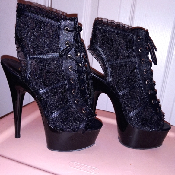 Pleaser | Shoes | New Black Lace Stiletto Heels Pleaser Lace Up | Poshmark